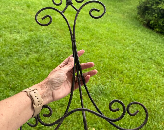Vintage Plate Rack Wrought Iron Black Easel Stand Paintings Scrolls ...