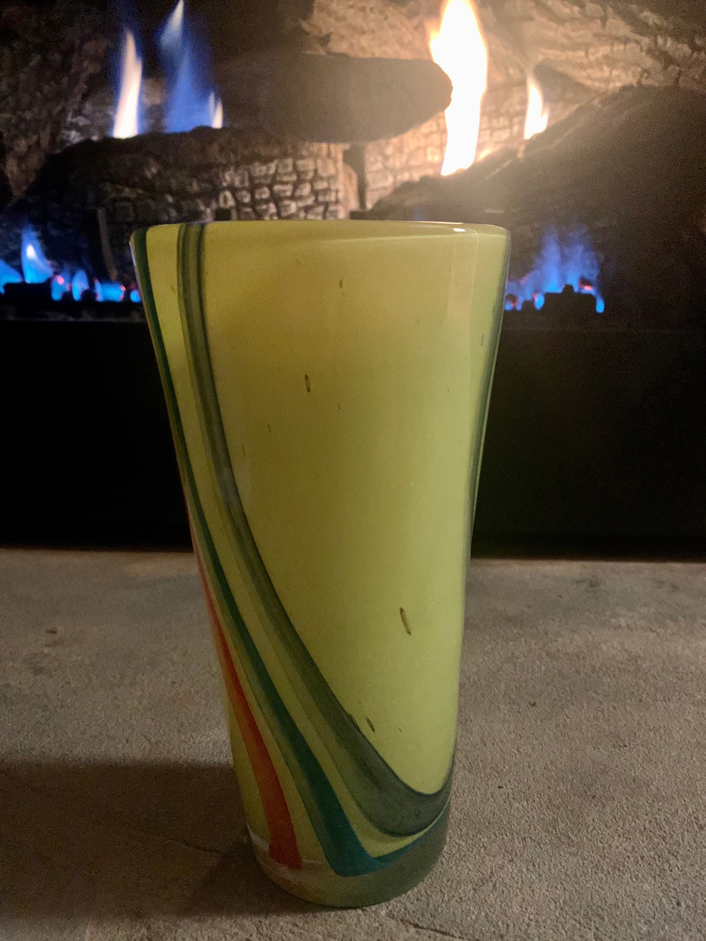 Romanian Art Glass Vase Blown Glass Vase Wavy Vase Green - Etsy