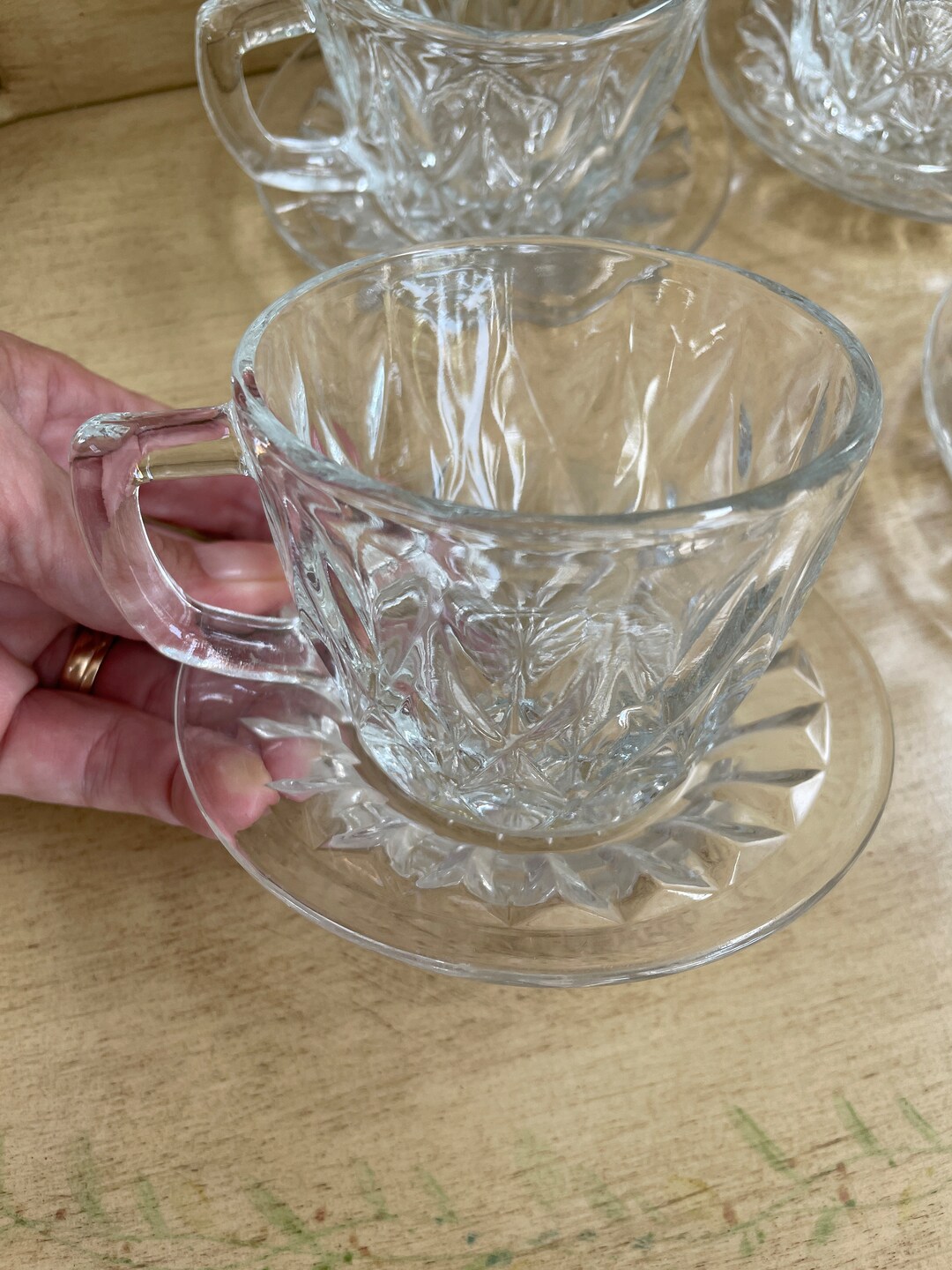 Vintage Anchor Hocking Crown Point Punch Cups With Mismatched Saucers ...