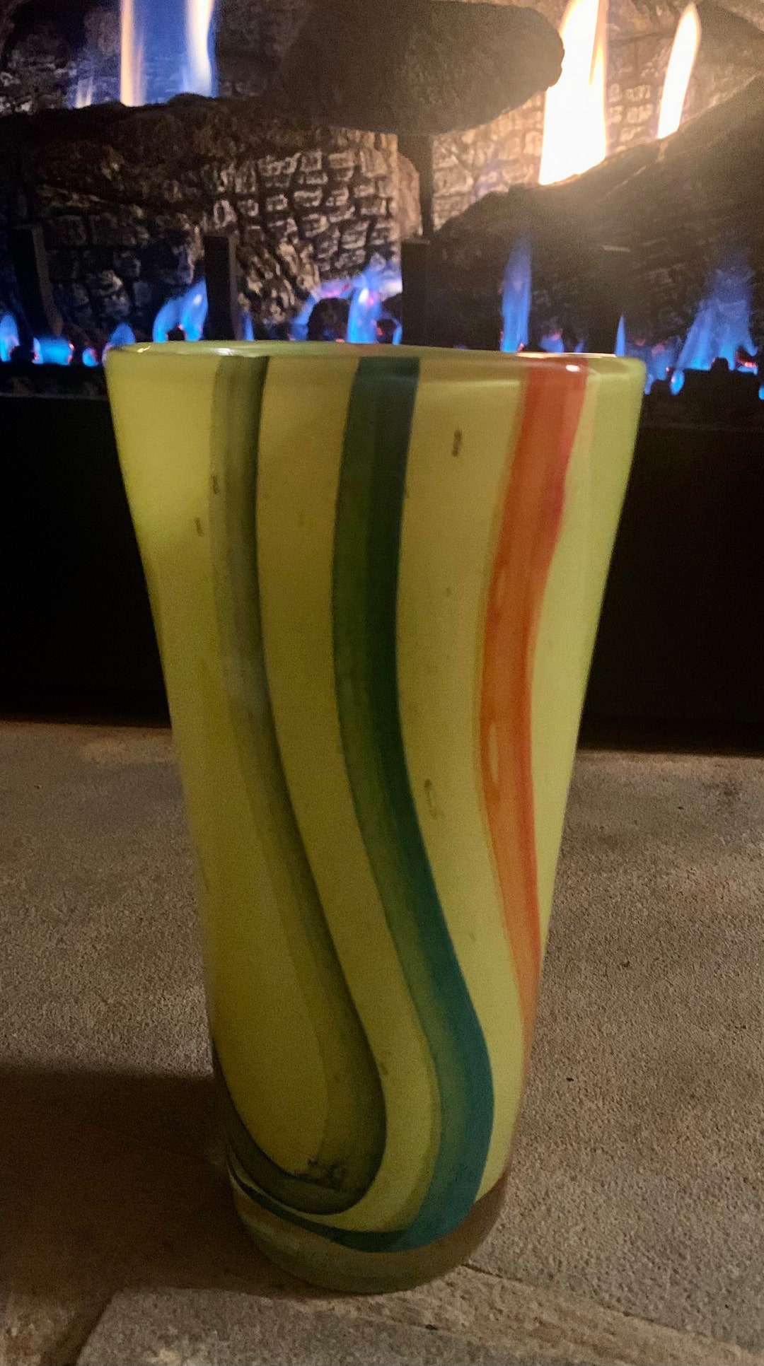 Romanian Art Glass Vase, Blown Glass Vase Wavy Vase Green Swirl Glass ...
