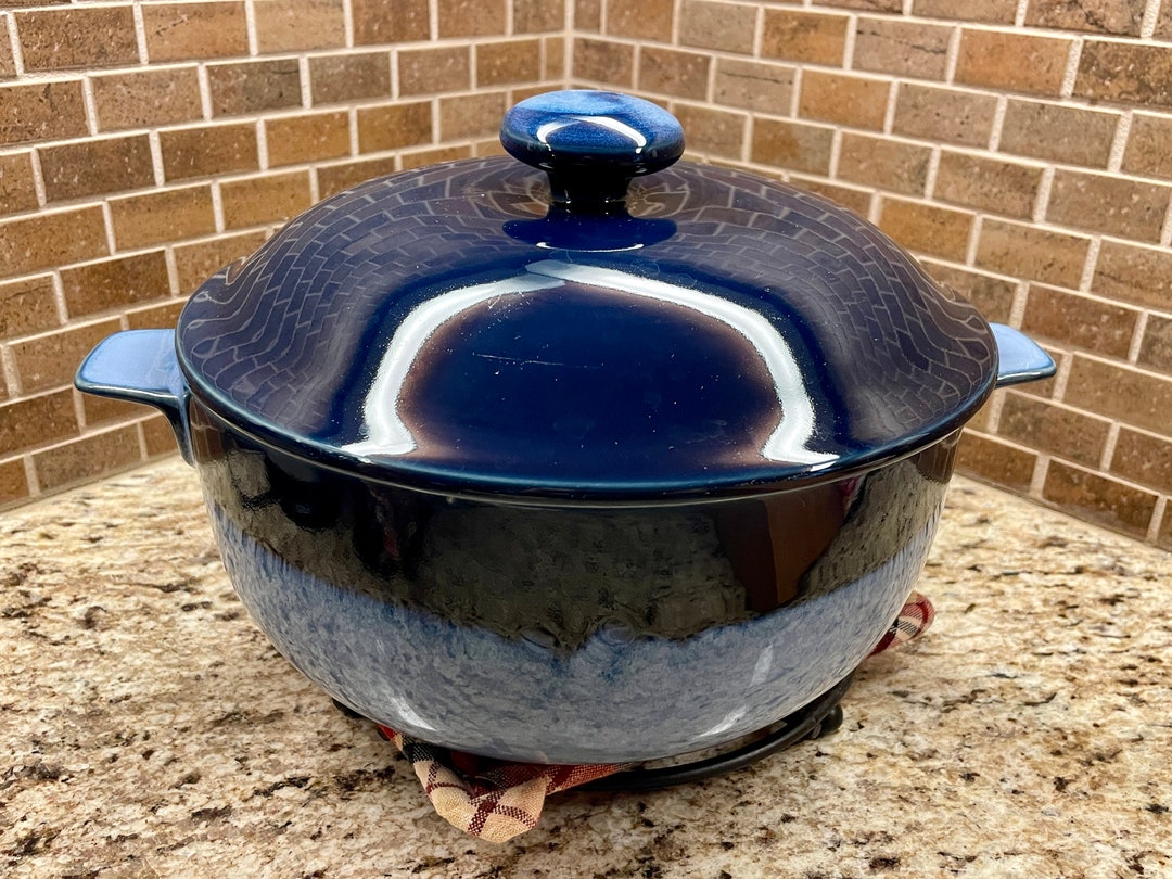 Nova Blue Sango Stoneware Covered Casserole Drip Glaze Cobalt Blue ...