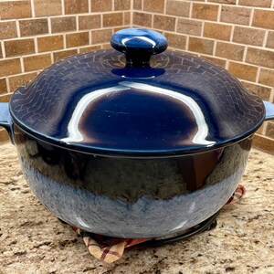 Nova Blue Sango Stoneware Covered Casserole Drip Glaze Cobalt Blue ...