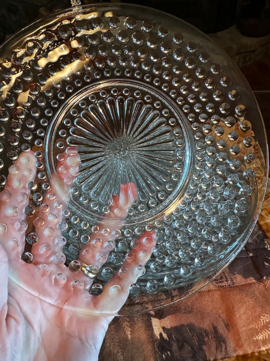 Anchor Hocking Hobnail Depression Glass Dinnerware Catering Dish Glass ...