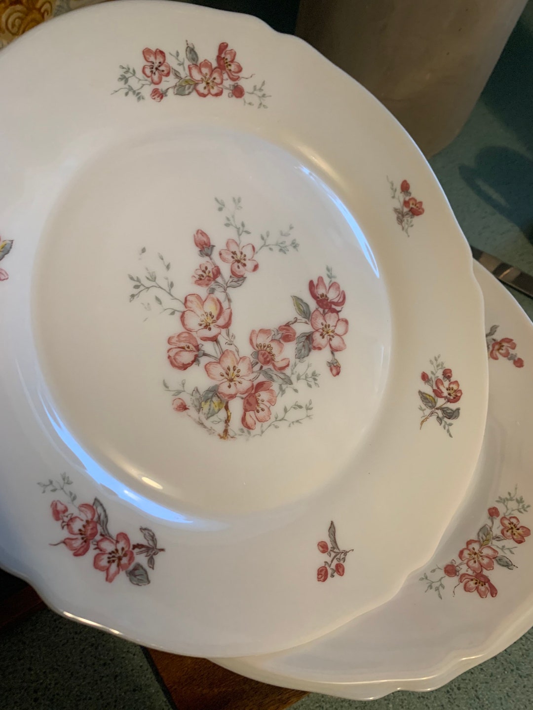 Arcopal Dinnerware Florentine Pattern Pink Blossom Milk Glass Dinner ...
