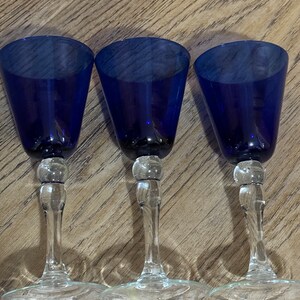Cobalt Blue Blown Glass Water Goblets Christmas Stemware New Years ...