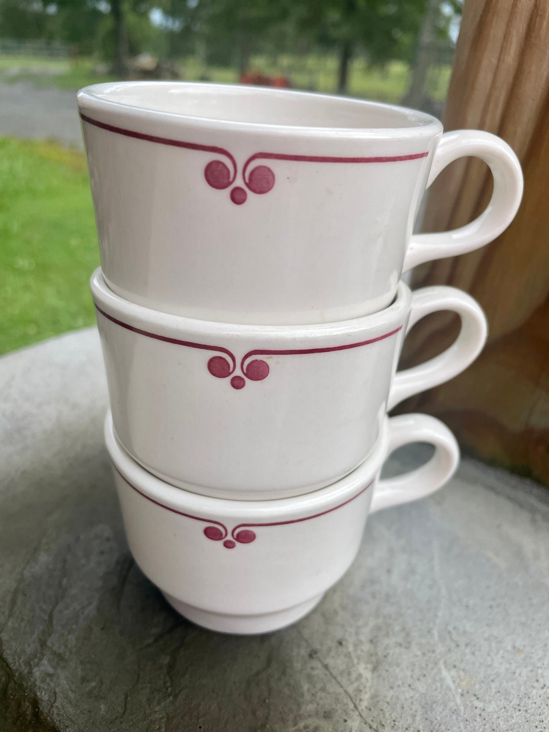 Vintage Shenango China Diner Mugs Pink Floral Trim Vitrified Stone Cafe ...