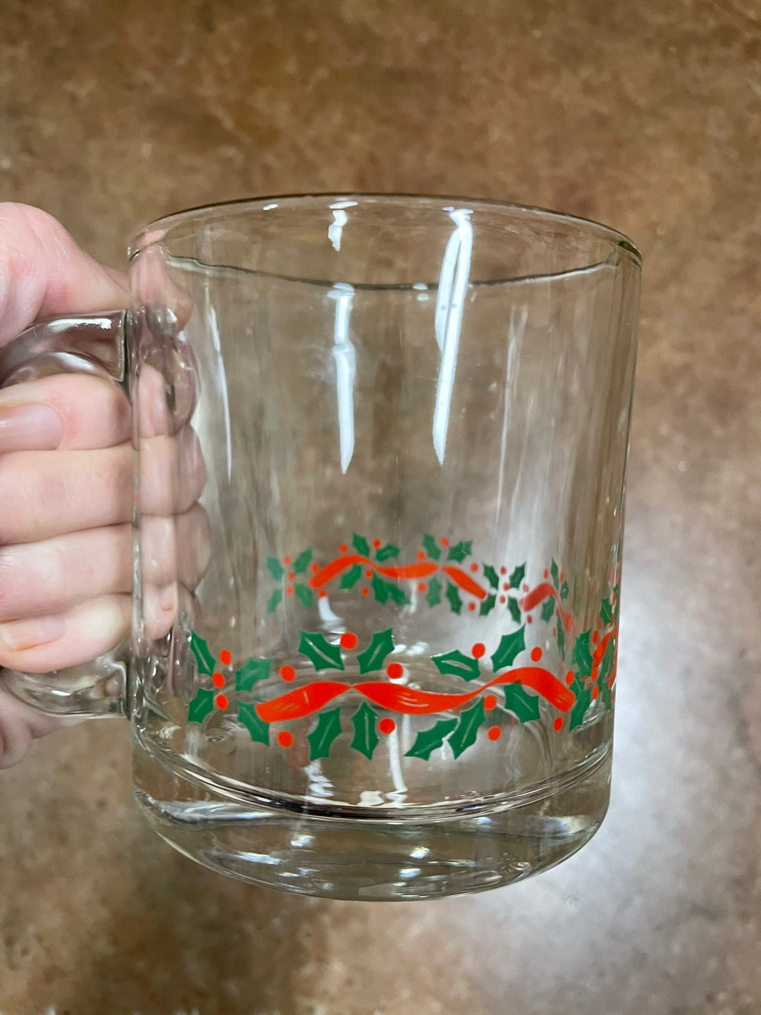 Vintage Libbey Christmas Mugs Egg Nog Cups Clear Thick Glass Mug Cups ...