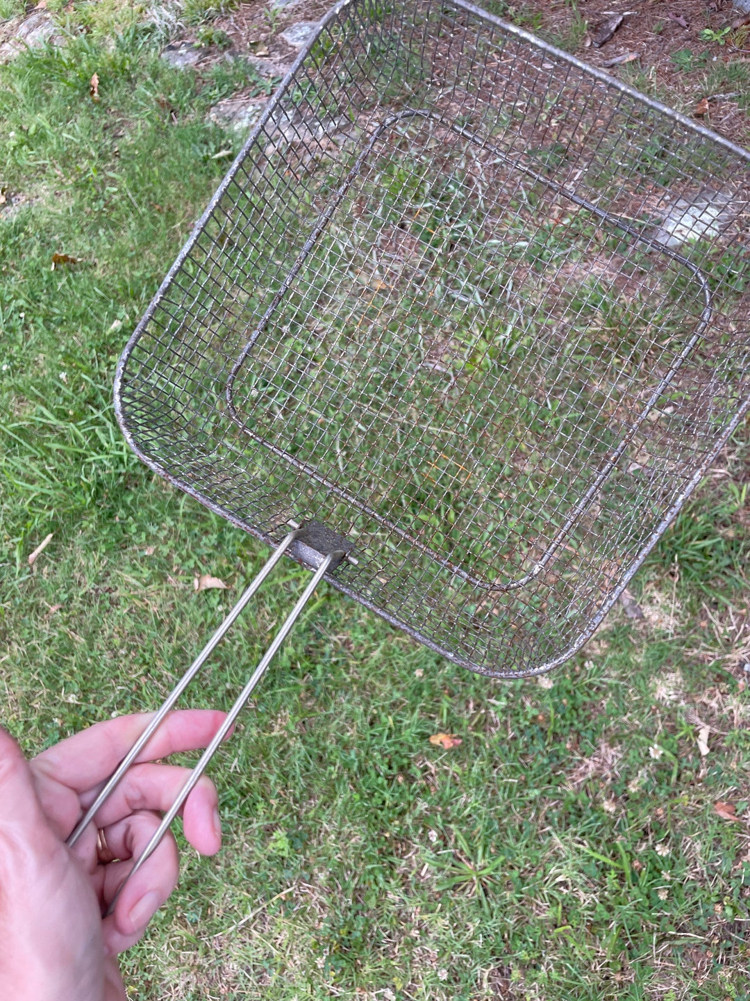 Vintage Strainer Deep Fry Basket Square Folding Handle Cookware ...