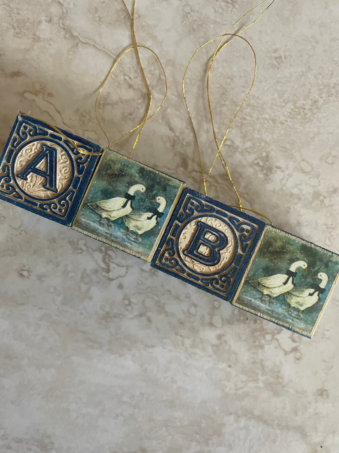 Primitive Christmas Ornaments: ABC Alphabet Block, Goose Tree Decor ...