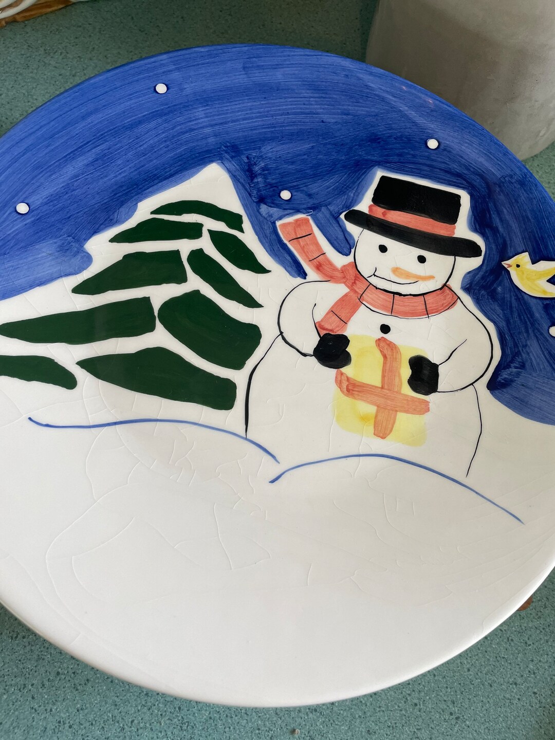Snowman Dinnerware Cobalt Blue Christmas Dishes Farmhouse Table ...
