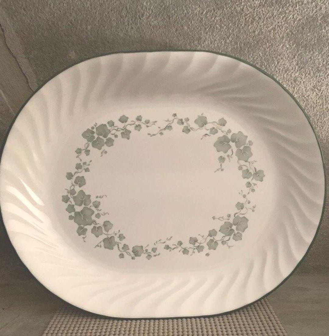 Corelle Callaway Ivy Swirl Platter Green Trim Swirl Edge Vintage Oval ...