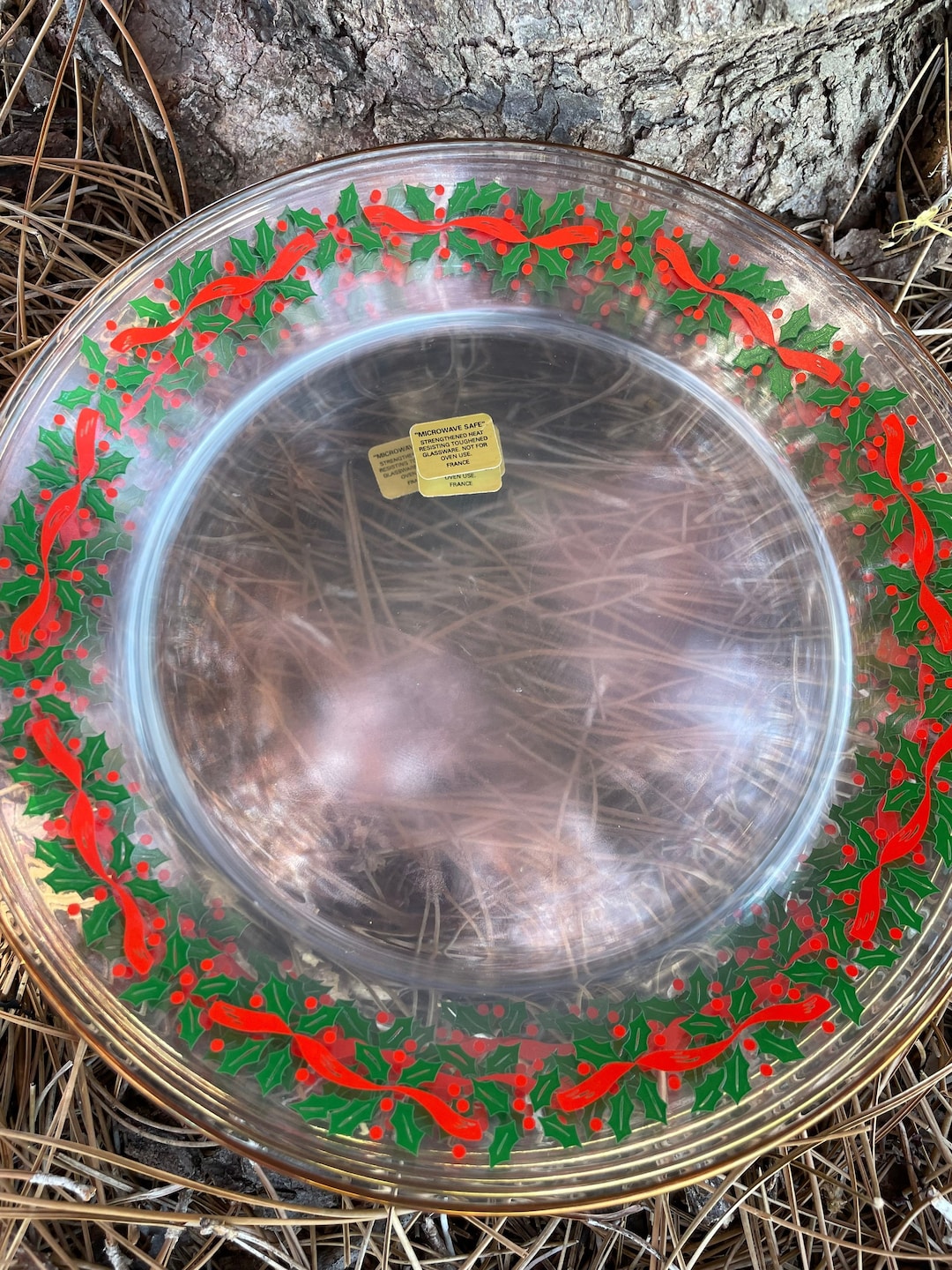Arcoroc France Glass Christmas Luncheon Plates, Holly Berries ...