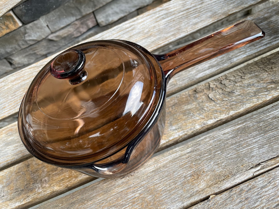 Visions USA Cookware Brown Glass 1L Spouted Pot With V1C Lid Vintage ...