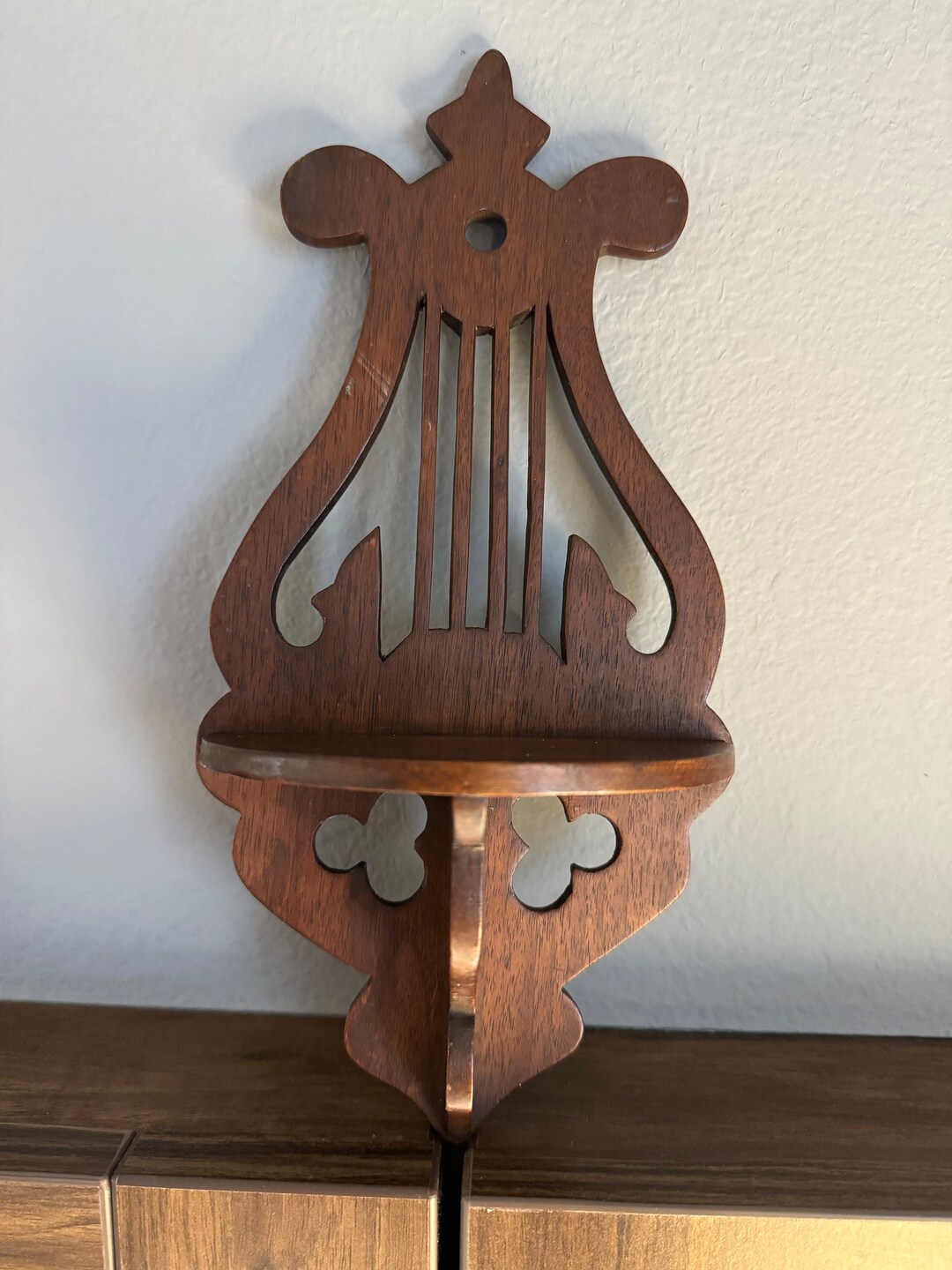 Vintage Solid Wood Music Room Wall Shelf Lyre Harp What Not Shelf ...