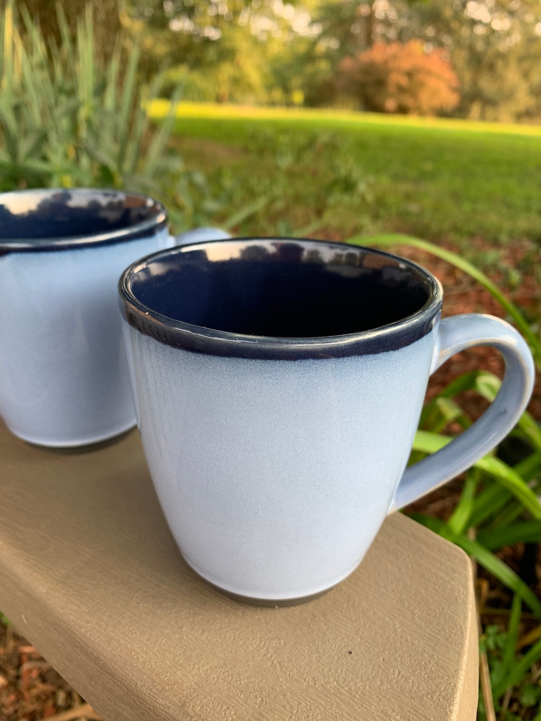 Sango Nova Blue Coffee Mugs: Cobalt & Light Blue Stoneware, Set of 2 - Etsy