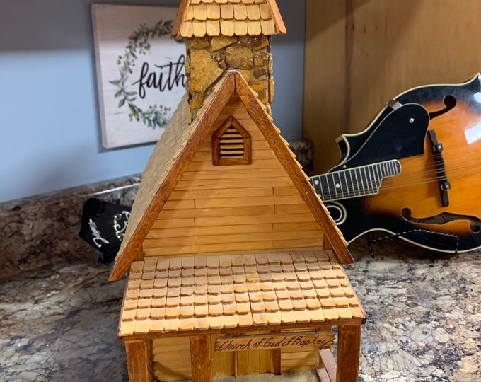 Handmade Popsicle Stick & Stone Church, Country Church Sculpture, Folk ...