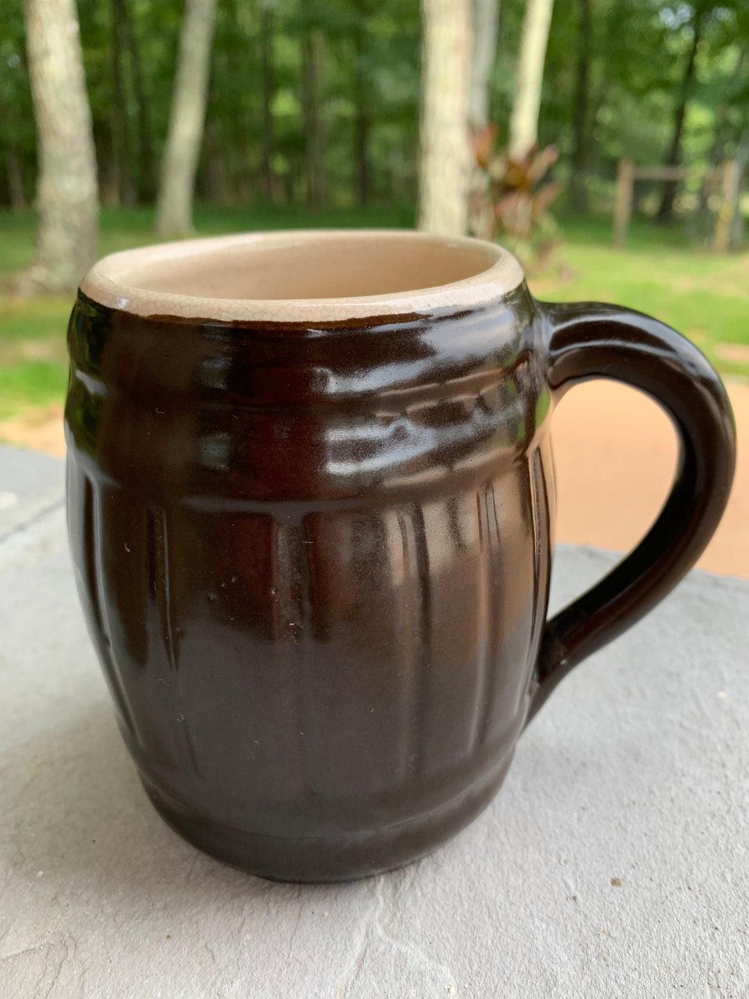 Brown Stoneware Barrel Mugs Primitive Pottery Coffee Cups Keg Shape ...