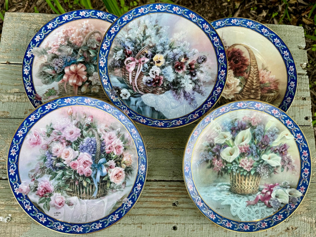 Lena Liu Basket Bouquets Hand Painted Plates Still Life WL George ...