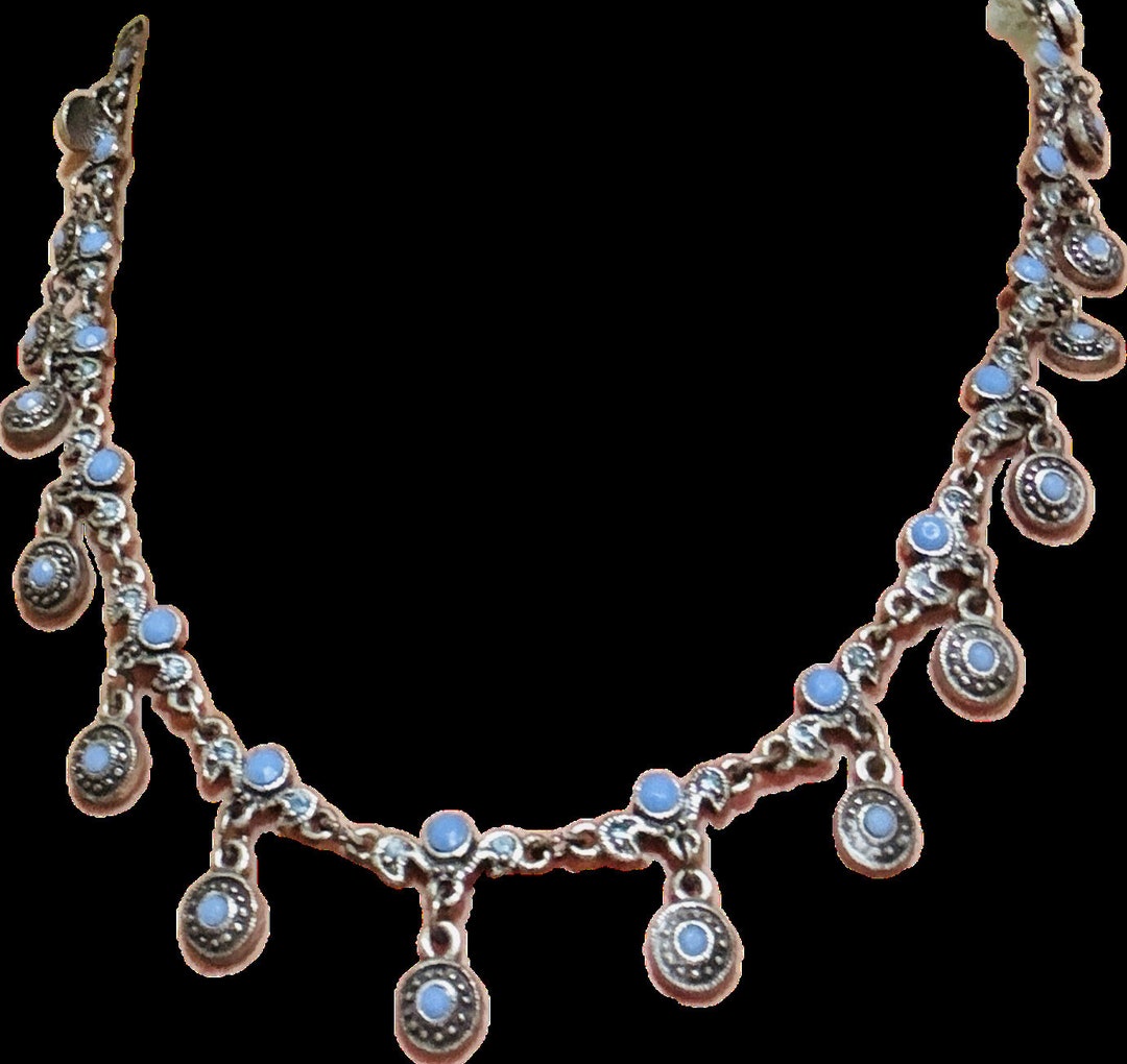 Vintage Premier Designs Jewelry Necklace Cornflower Blue Stones Dangle ...