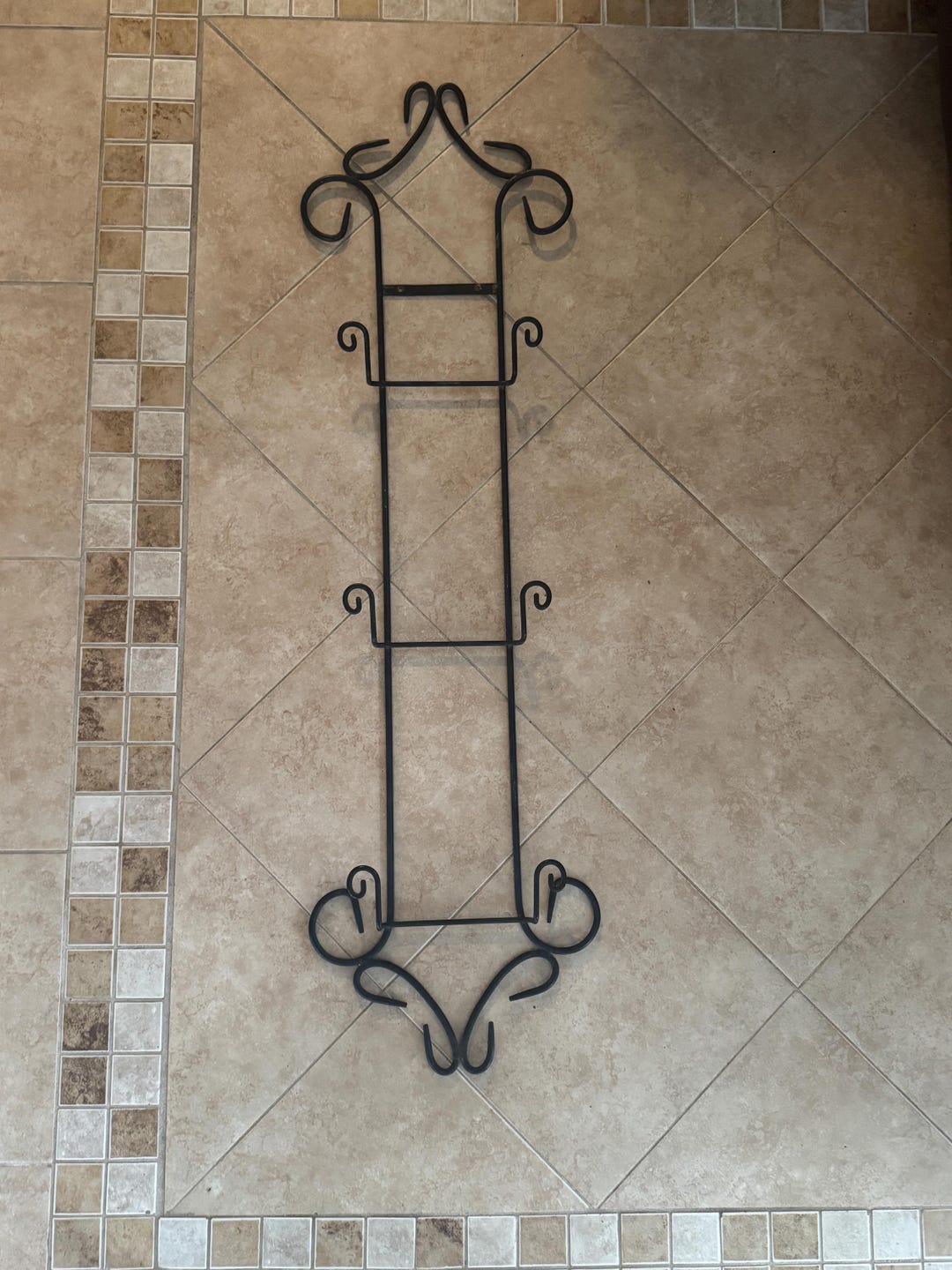 Vintage Plate Rack Wrought Iron Black Wall Decor Scrolls 3 Tiered ...