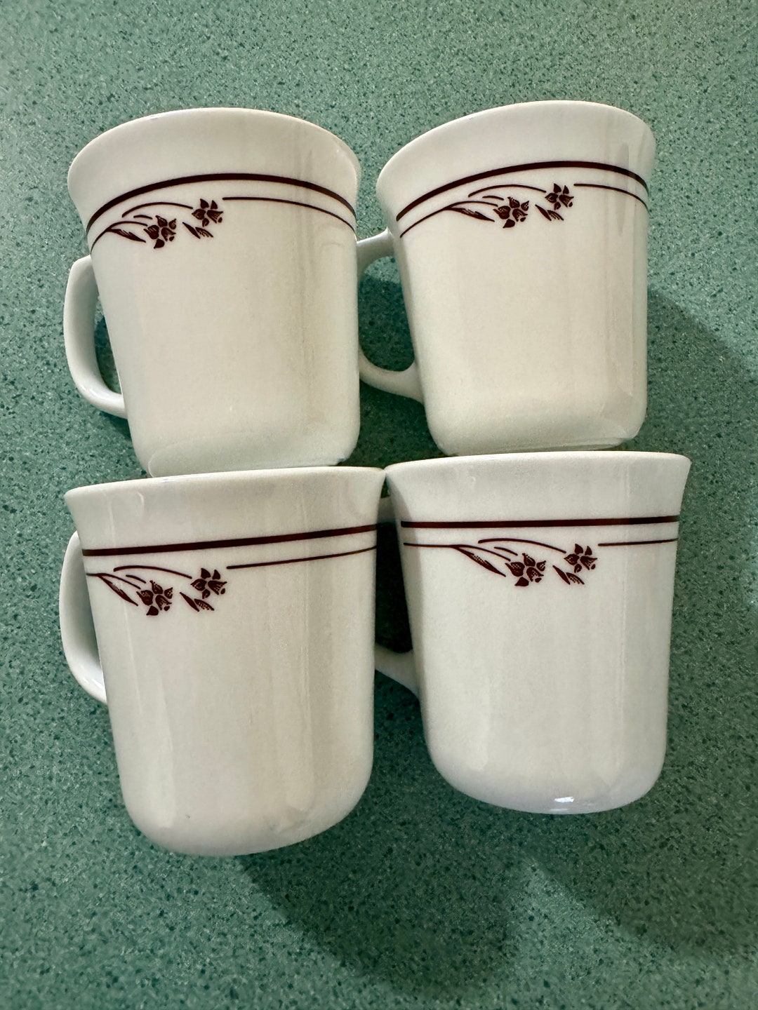 Corelle Corning Ware Melody Pattern Coffee Cups Brown Floral With Bands ...