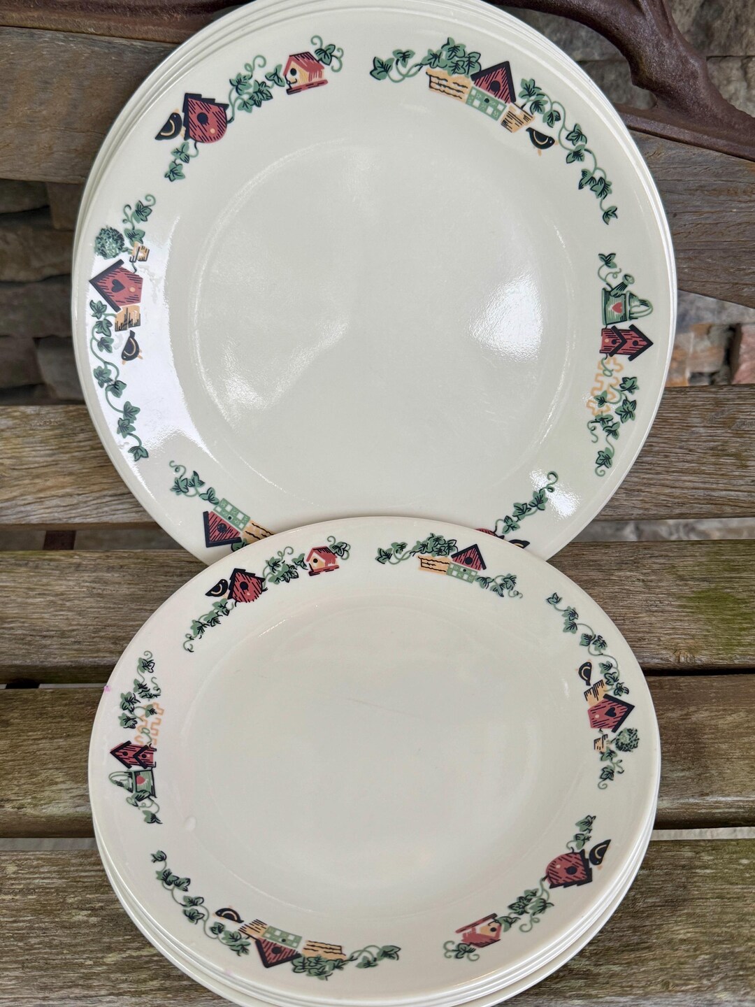 Vintage Corelle Garden Home Dinner and Salad Plates Birdhouse Farmhouse ...