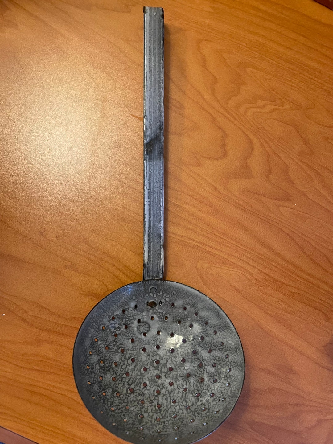 Vintage Granite Ware Strainer Spoon, Gray Enamelware Skimmer Spoon ...