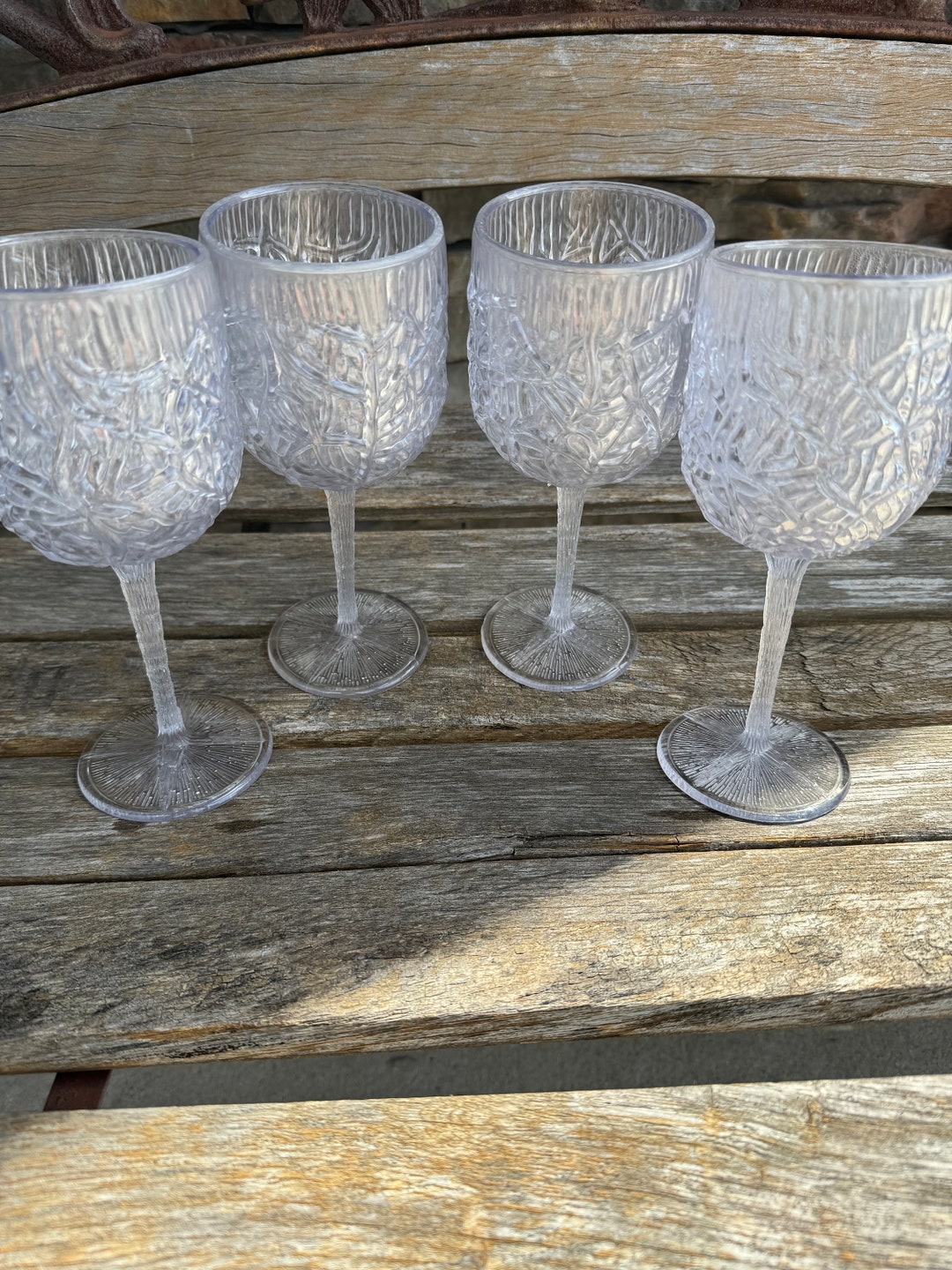 Vintage Acrylic Wine Glasses Crystal Ice Pattern Textured Stemware ...