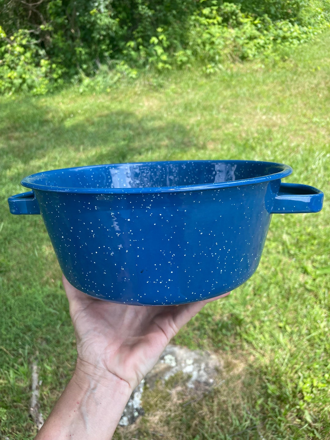Enamelware Pot Blue Speckled Soup Pot Farmhouse Decor Metal Cookware ...