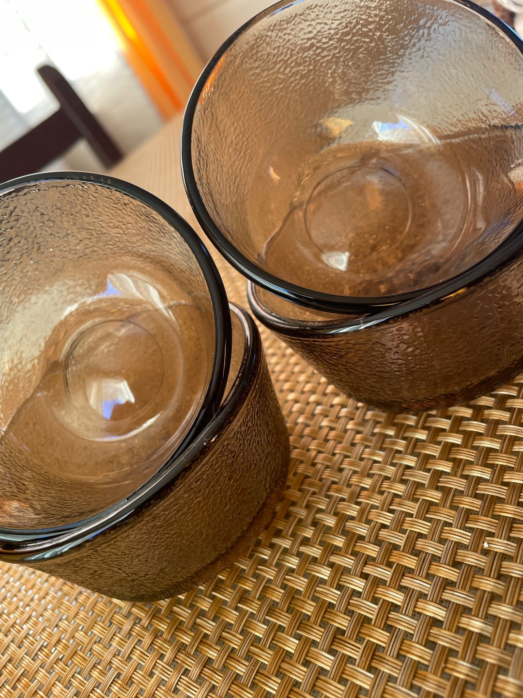 Smokey Brown Pebble Stone Textured Glass Ramekins Brown Glass Custard ...