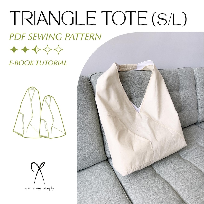 Triangle Pocket Tote Bag Sewing Pattern PDF Printable Instant Download ...