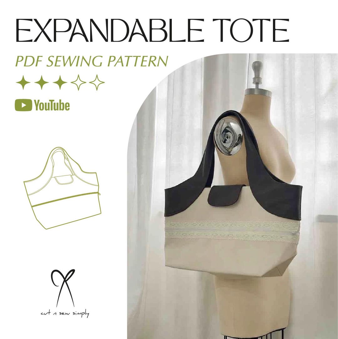 Expandable Tote Bag Sewing Pattern PDF Printable Instant Download DIY ...