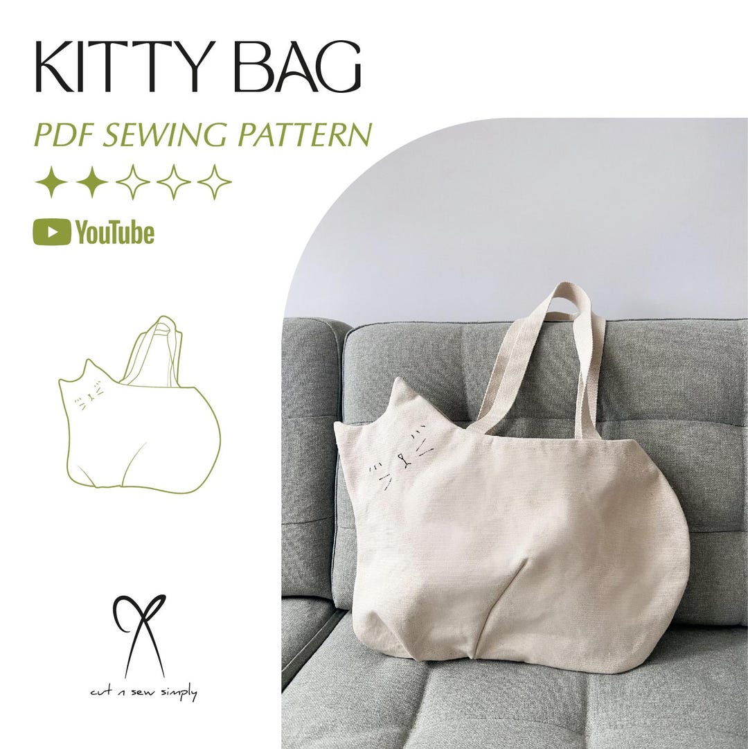 Cat Tote Bag Sewing Pattern PDF Printable Instant Download DIY One Size ...