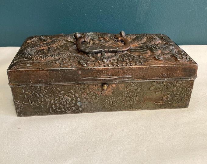 Antique Japanese Copper Box With Ornate Dragon Lid - Etsy