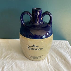 Large Vintage Pottery Crock Ron Carioca Rum Jug Blue and Tan - Etsy