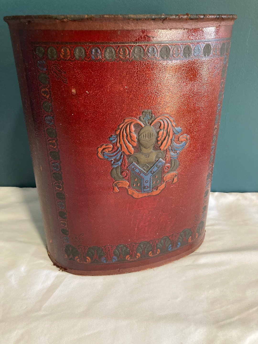 Vintage Leather Wrapped Knight Trash Can by Weibro USA - Etsy