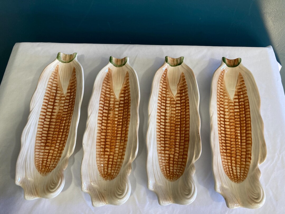 Set of 4 Vintage Ceramic Corn on the Cob Holders Plates - Etsy