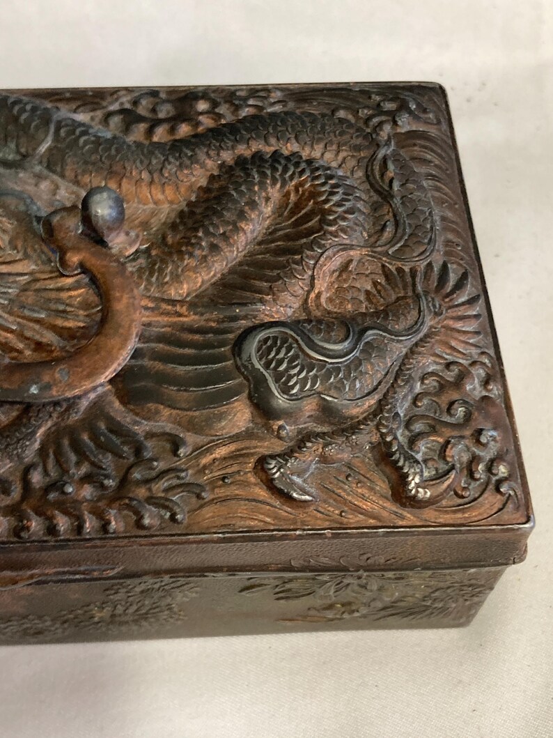 Antique Japanese Copper Box With Ornate Dragon Lid - Etsy