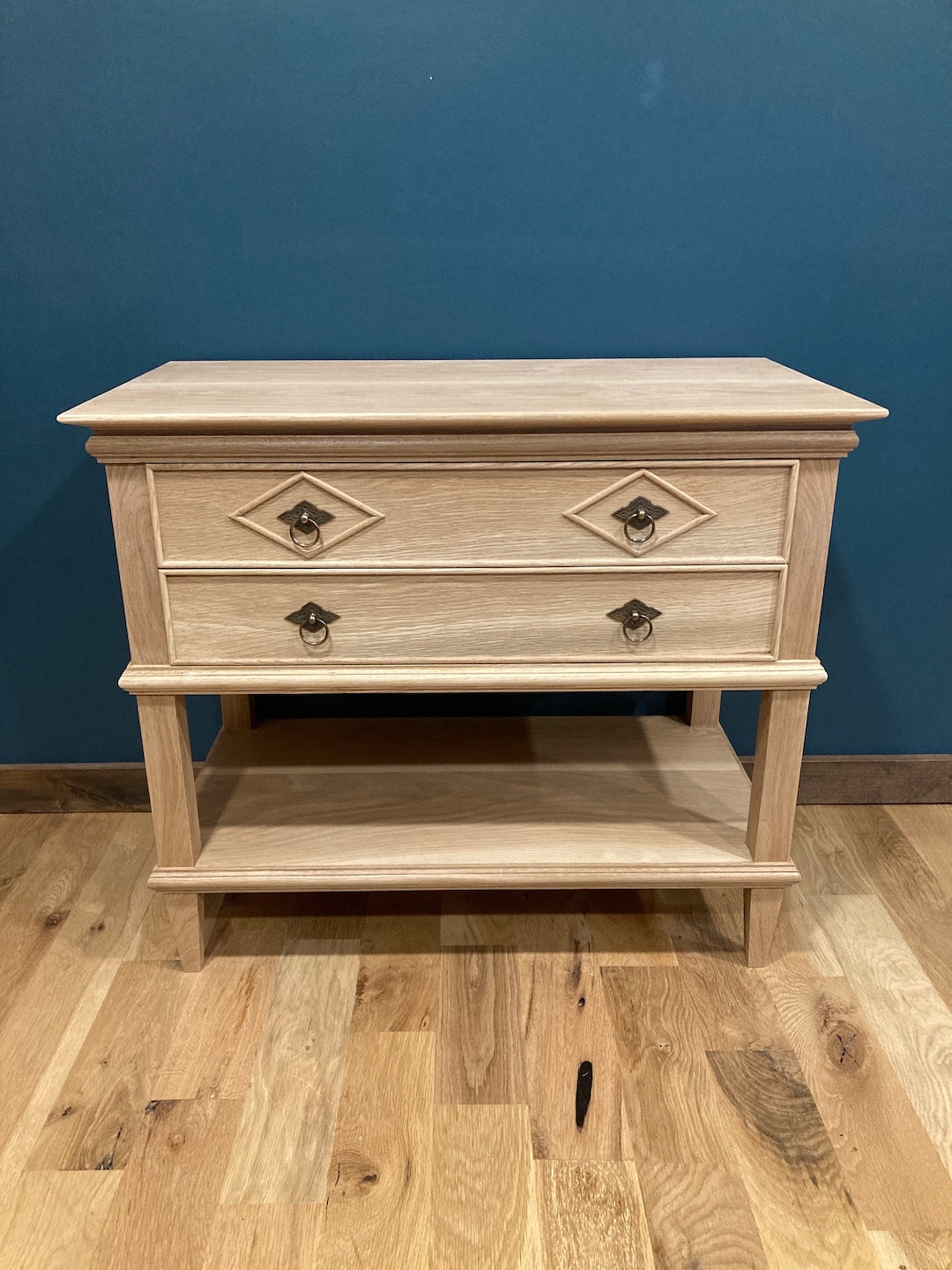 Solid Oak Blonde Wood 2-drawer Night Stand With Shelf - Etsy