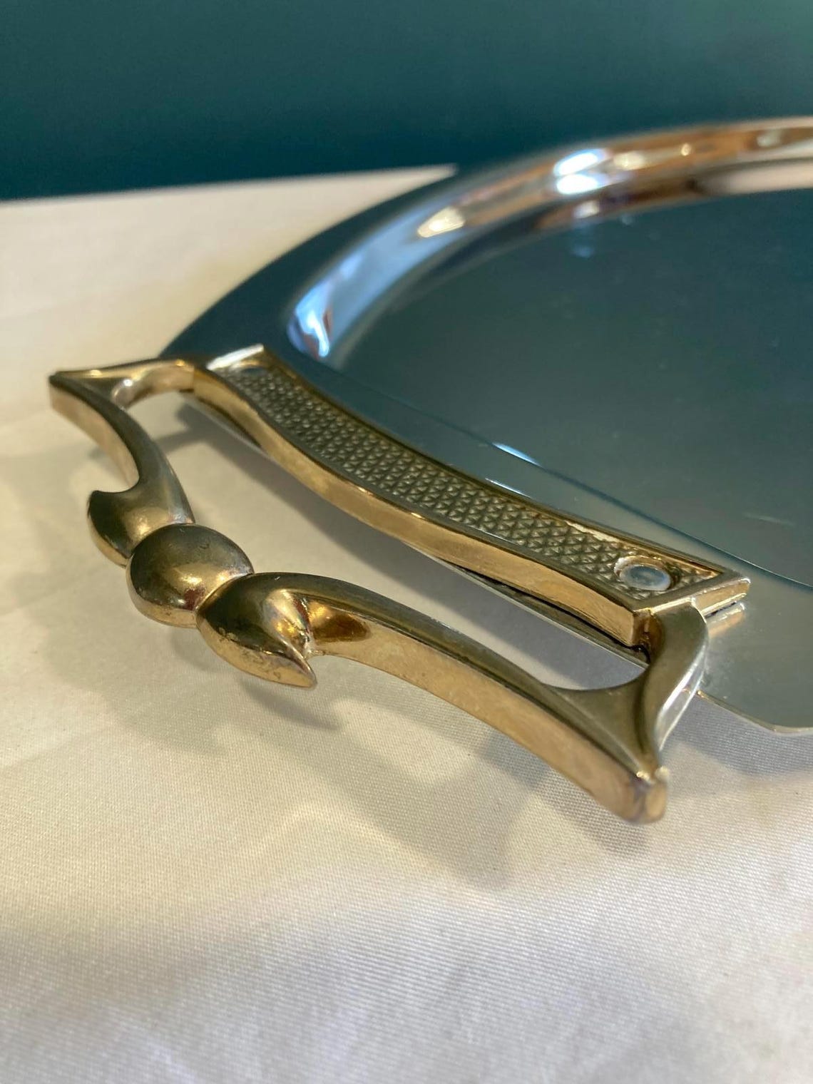 Vintage Kromex Serving Tray – Chrome & Brass Handles, Midcentury Modern ...