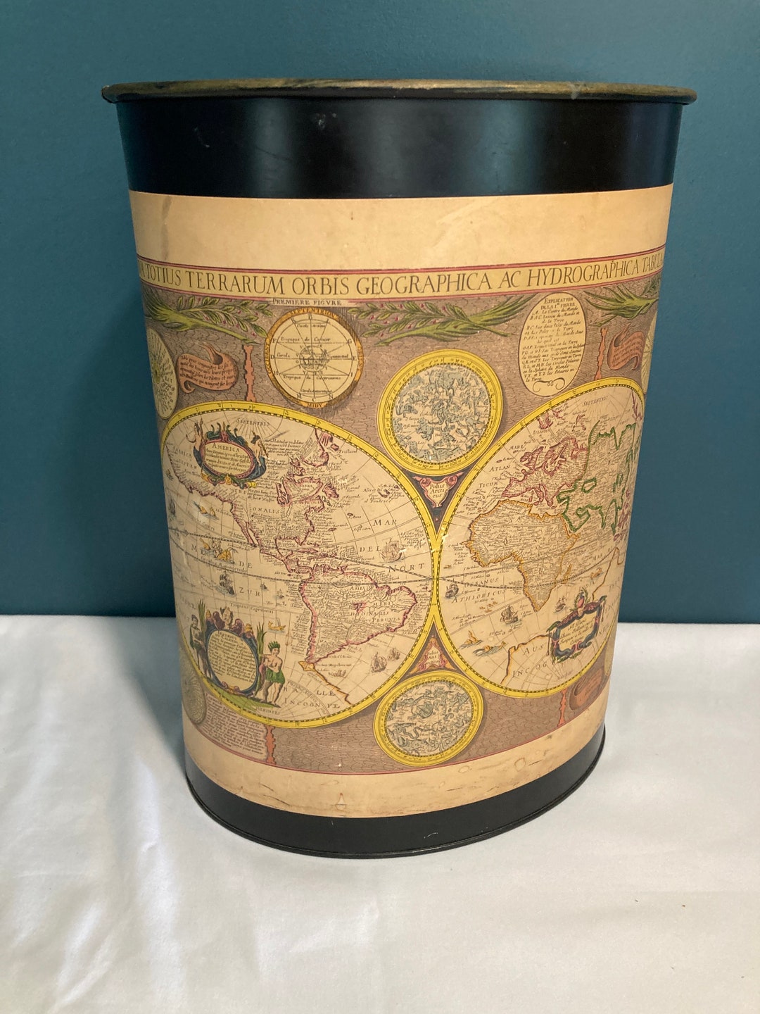 Antique World Map Trash Can by Keller Charles of Philadelphia - Etsy