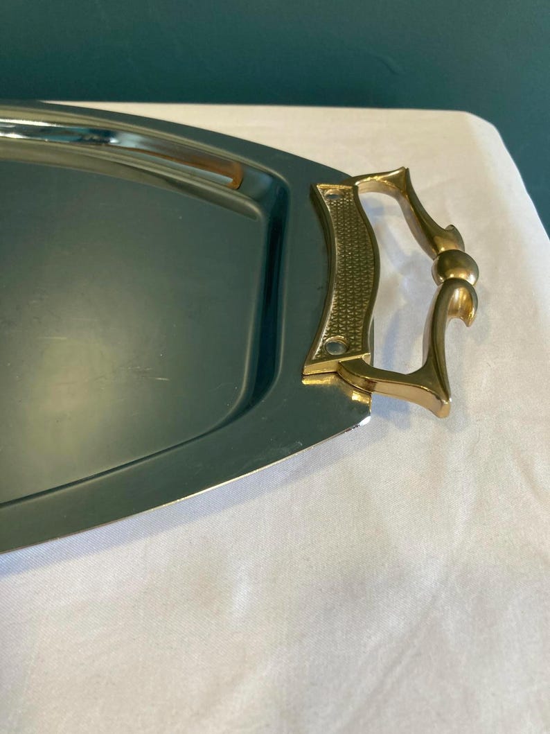 Vintage Kromex Serving Tray – Chrome & Brass Handles, Midcentury Modern ...