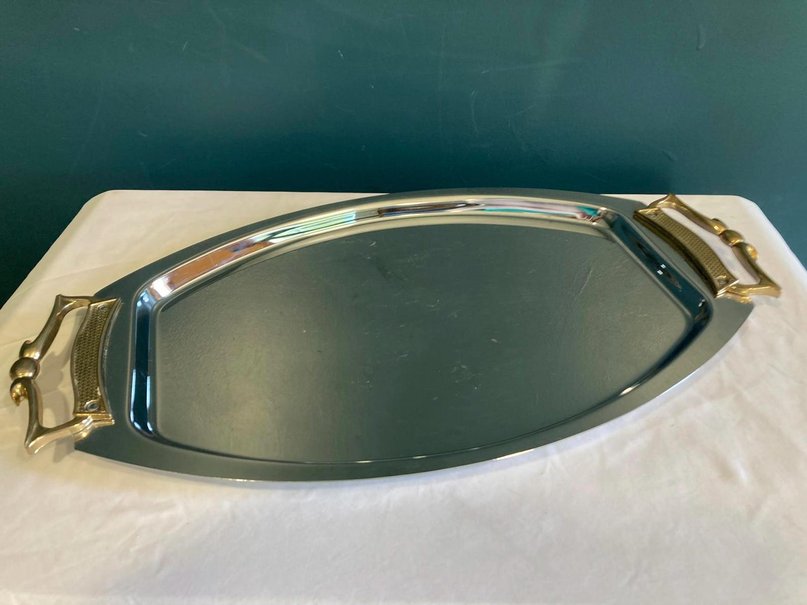 Vintage Kromex Serving Tray – Chrome & Brass Handles, Midcentury Modern ...