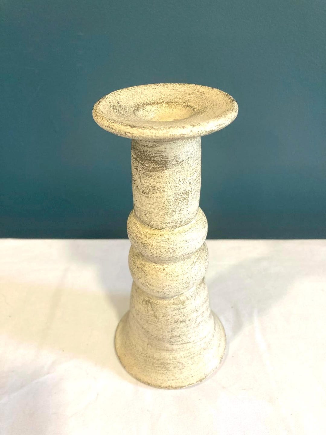 Vintage Rustic Whitewashed Ceramic Candle Holder - Etsy