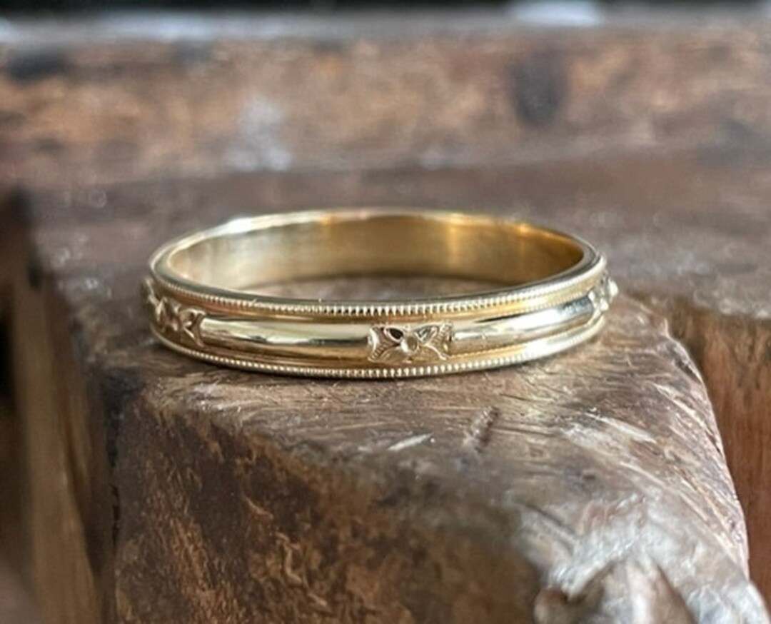 14kt Yellow Gold Milgrain Band - Etsy
