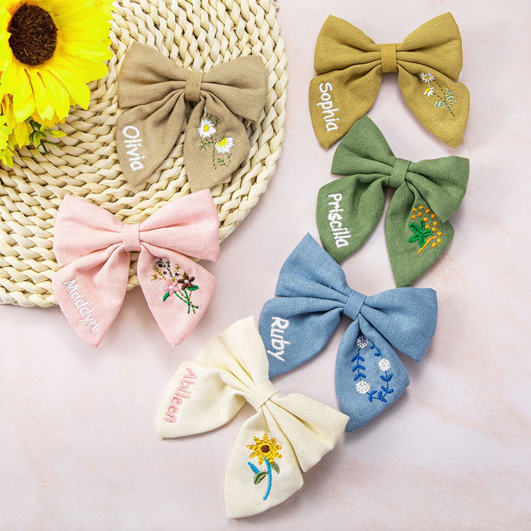Personalized Hair Bows, Bows With Name, Name Embroidered Hair Clip ...