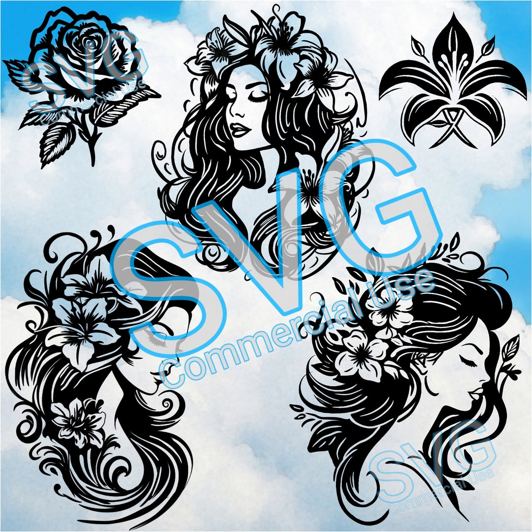 Woman Flower Lyli, Woman Flowers Lys. SVG BUNDLE Downloadable Files ...