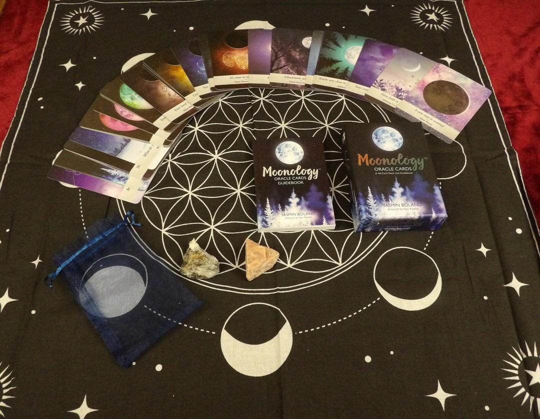 Moonology Oracle Card Set With Phases of the Moon Altar Cloth & 2 Raw ...