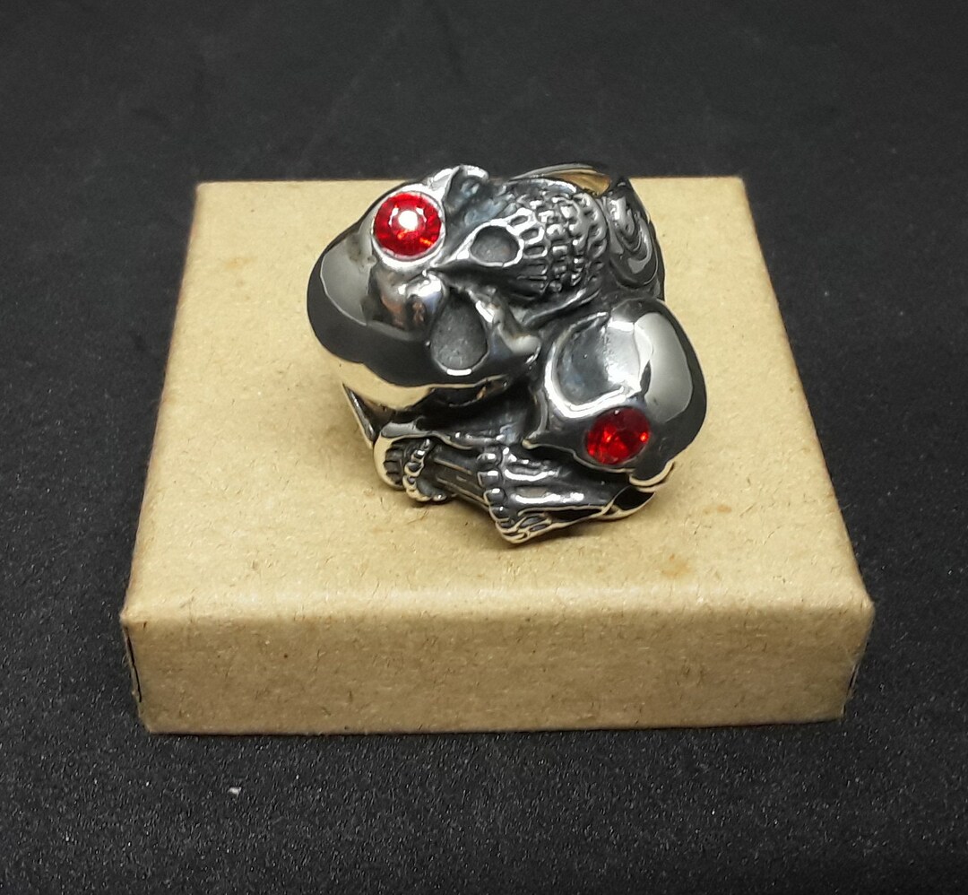 Rare Vintage Solid Silver Biker Skull Ring 2 Skulls Screaming ...