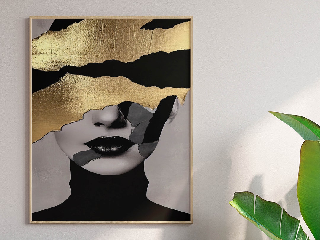 Golden Texture Abstract Figure Print: Boho Minimalist Wall Art (digital ...